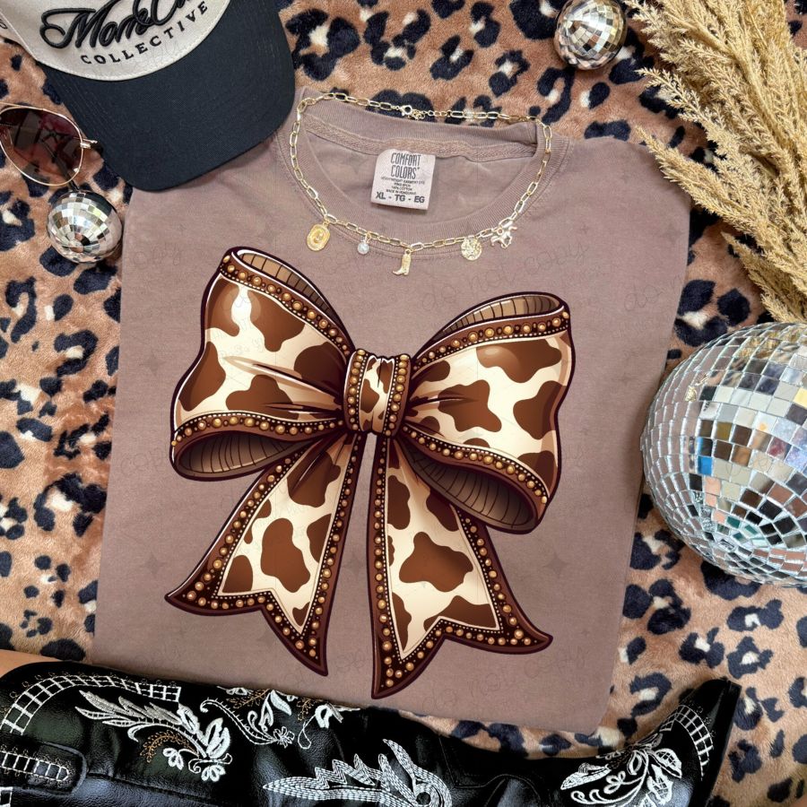 COQUETTE COW PRINT BOW - DTF TRANSFER – shopollieandco