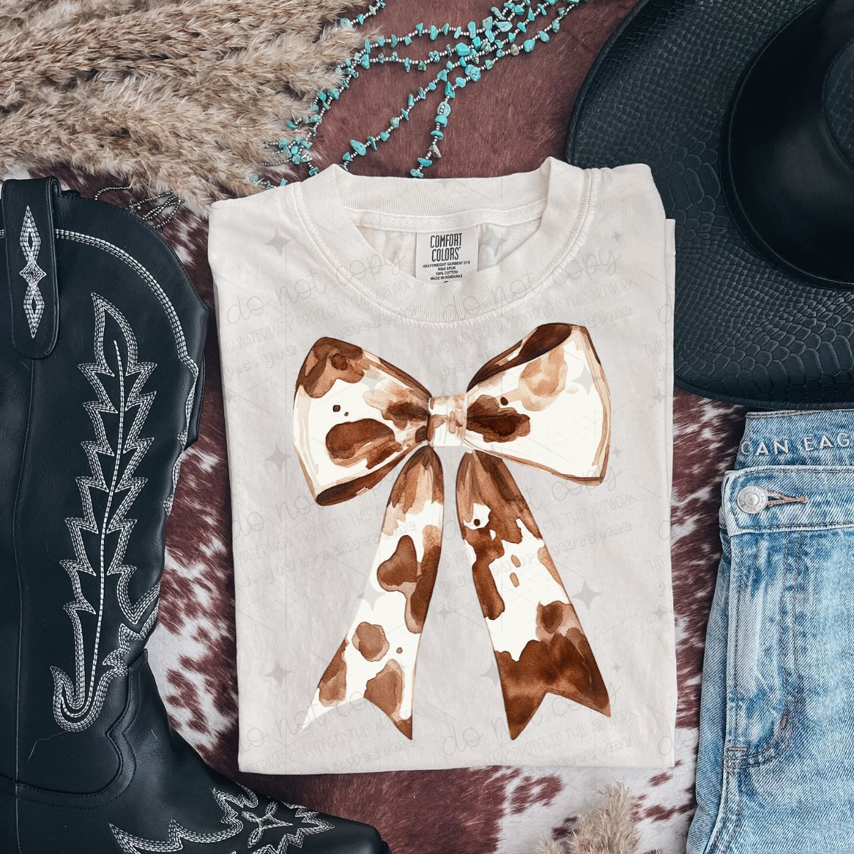 COQUETTE COW PRINT BOW - DTF TRANSFER – shopollieandco