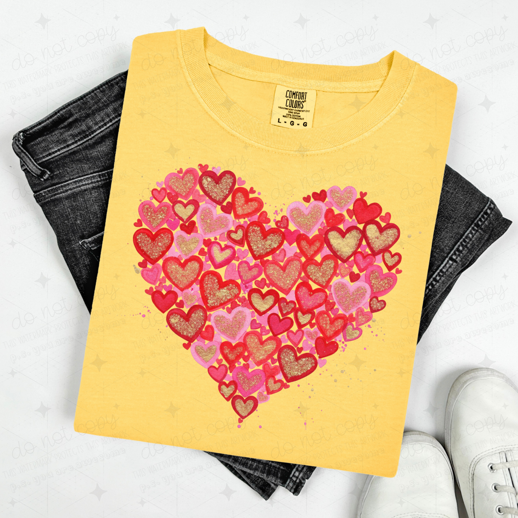 RED AND GOLD FOILED HEART - DTF TRANSFER – shopollieandco