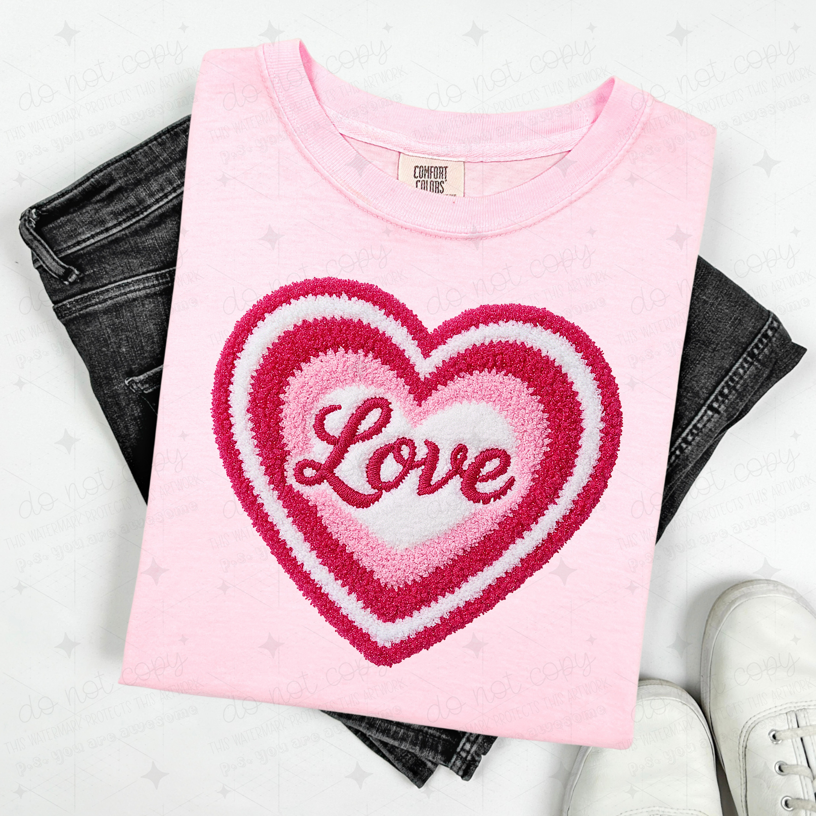 LIGHT COLORED HEART LOVE - FAUX YARN - DTF TRANSFER – shopollieandco